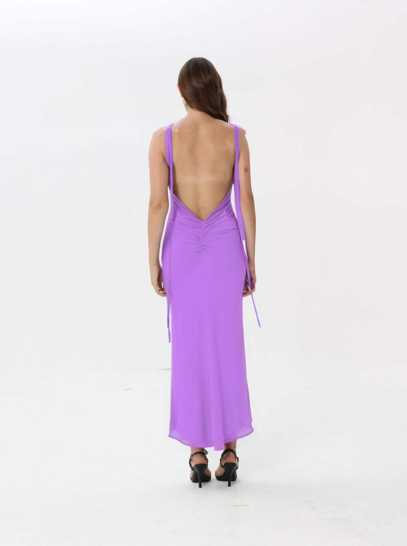 Fitted Silk Dress with Long Slit and Back Ties – W DE MODA